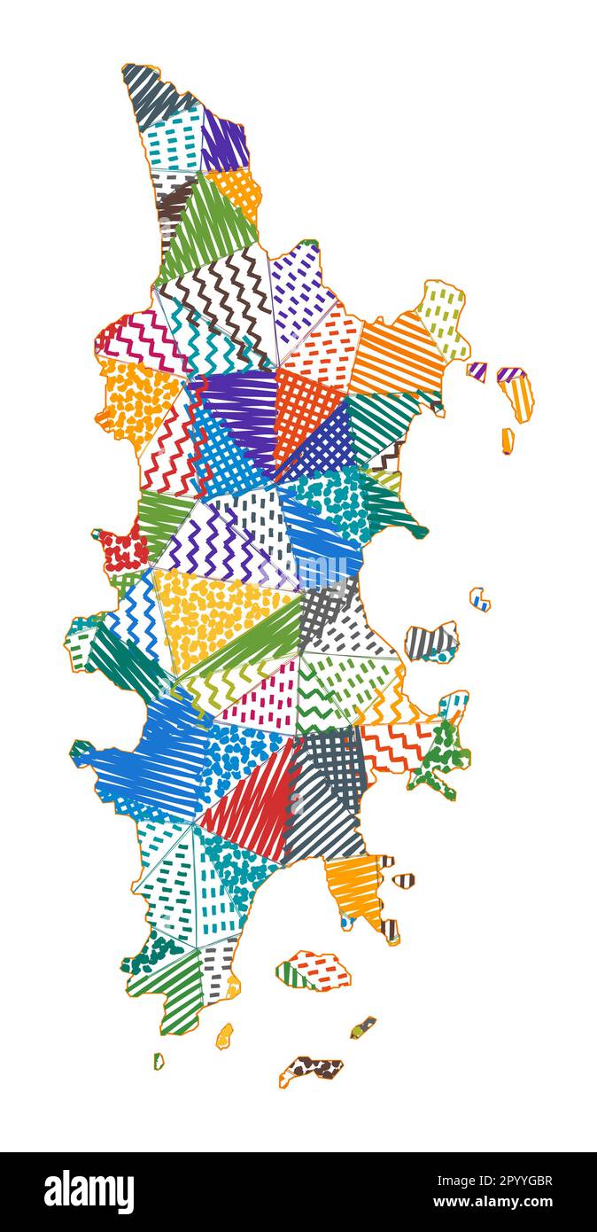 Kid style map of Phuket. Hand drawn polygons in the shape of Phuket ...
