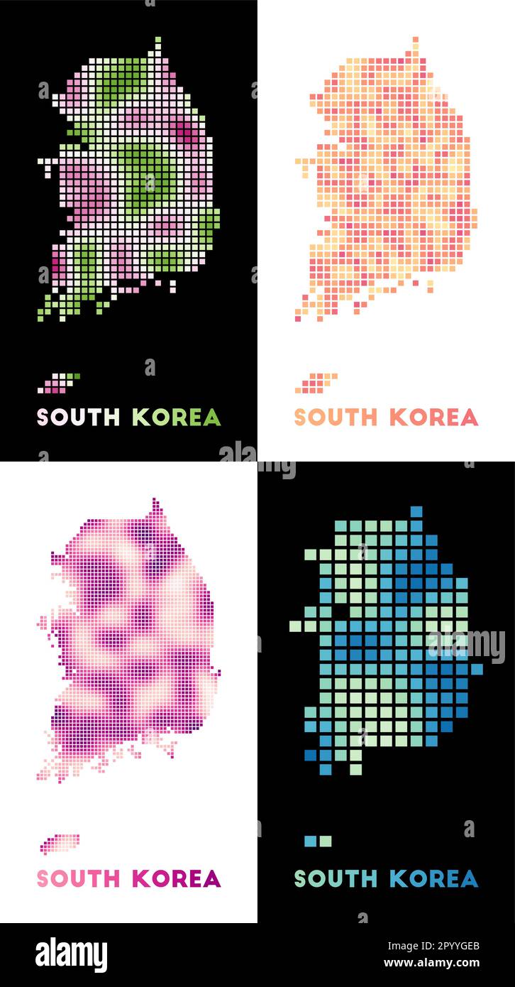 South Korea map. Collection of maps of South Korea in dotted style ...