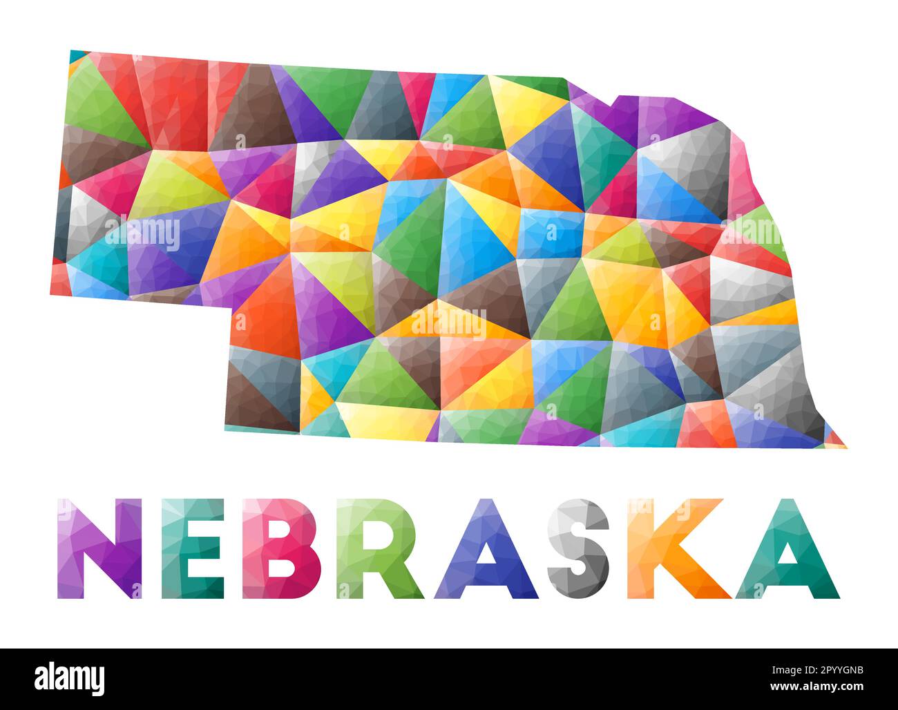 Nebraska - colorful low poly US state shape. Multicolor geometric ...