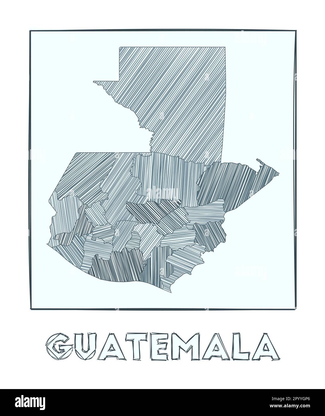 Sketch map of Guatemala. Grayscale hand-drawn map of the country ...