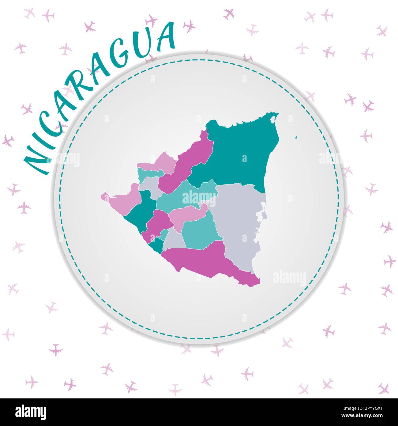 Nicaragua map design. Map of the country with regions in emerald ...