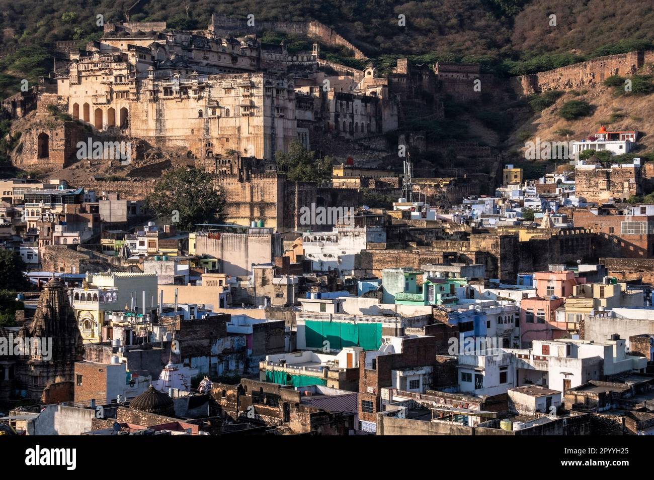 Garh Palace and the roof tops of Bundi, Rajasthan, India Stock Photo ...