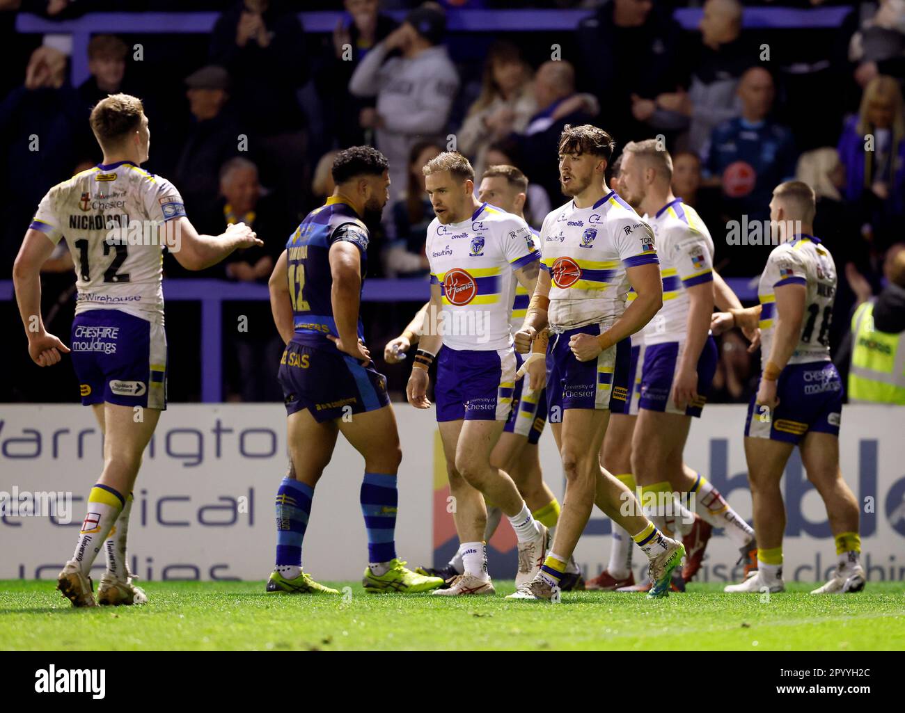 Warrington Wolves' Matty Ashton celebrates scoring a try during the ...