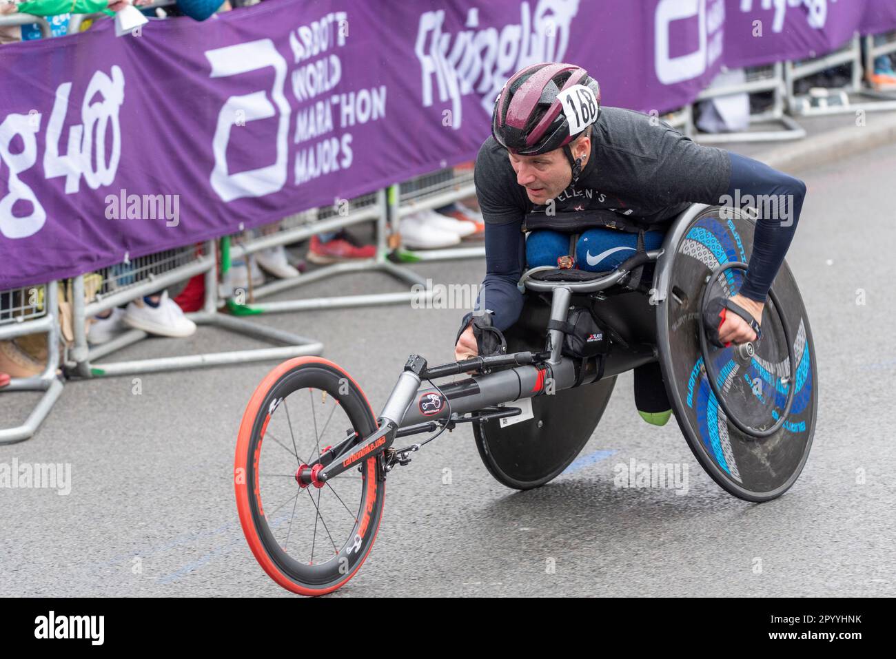 Tiaan Bosch competing in the TCS London Marathon 2023 passing through ...