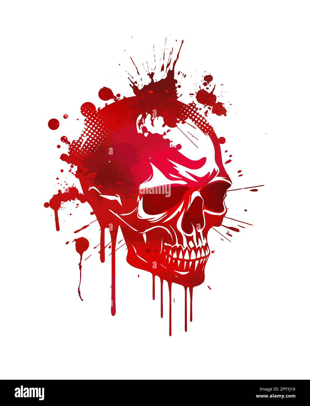 Vintage Retro Design Bloody Skull Illustration T-Shirt Printing Artwork ...