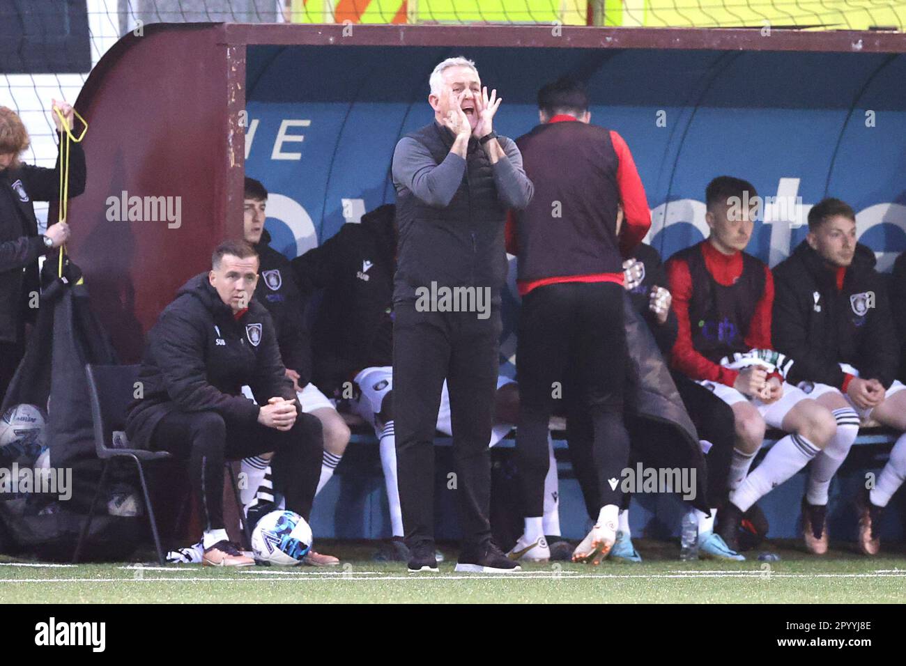 Queens Park manager Owen Coyle instructs his players during the cinch ...