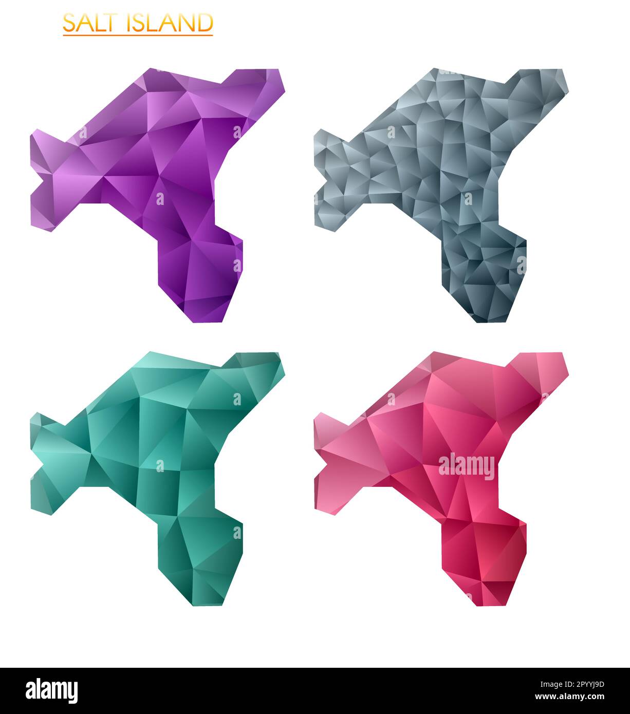 Set of vector polygonal maps of Salt Island. Bright gradient border map ...