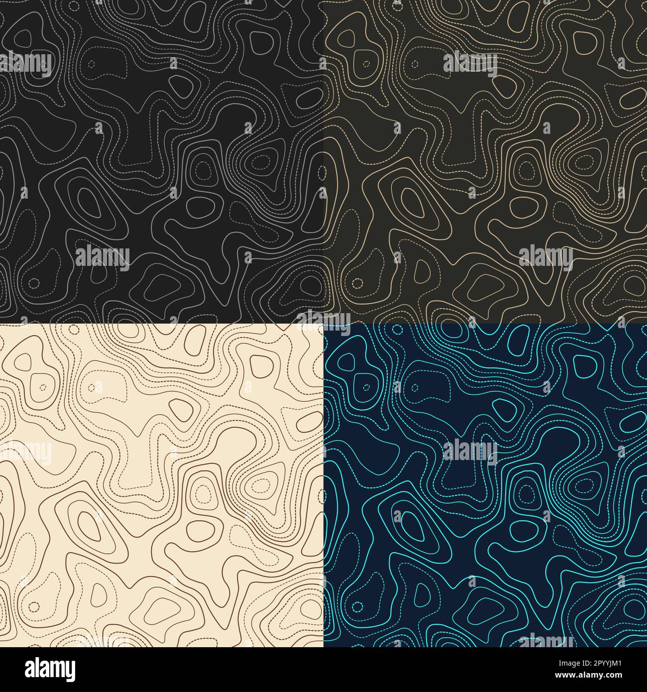 Topography patterns. Seamless elevation map tiles. Appealing isoline ...