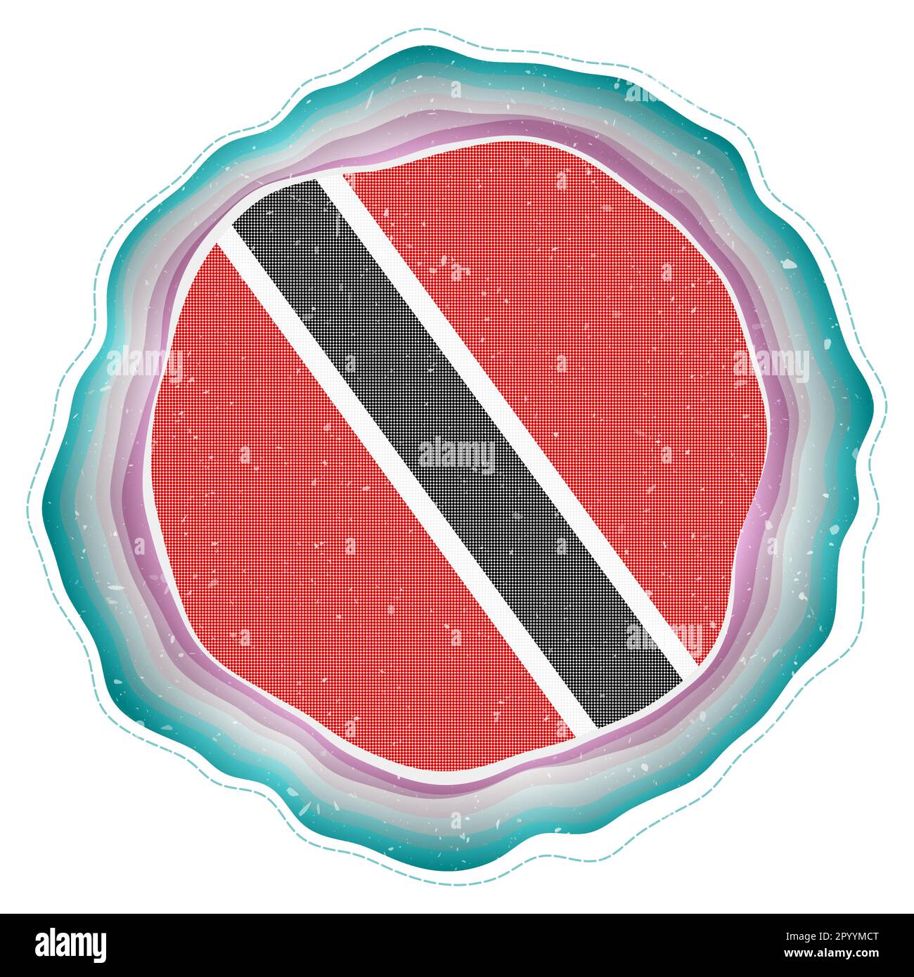 Trinidad and Tobago flag in frame. Badge of the country. Layered circular sign around Trinidad ...