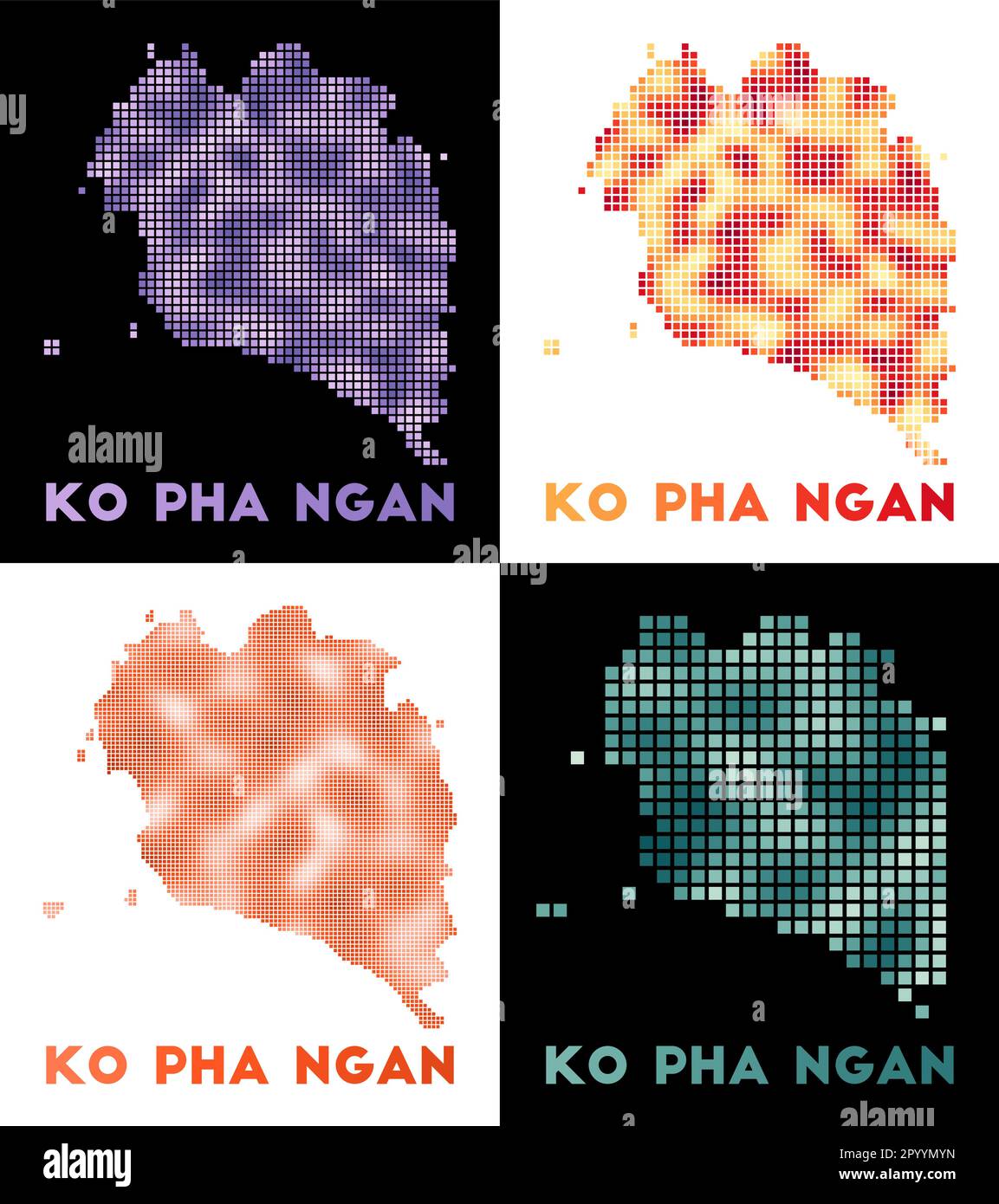 Ko Pha Ngan map. Collection of maps of Ko Pha Ngan in dotted style ...