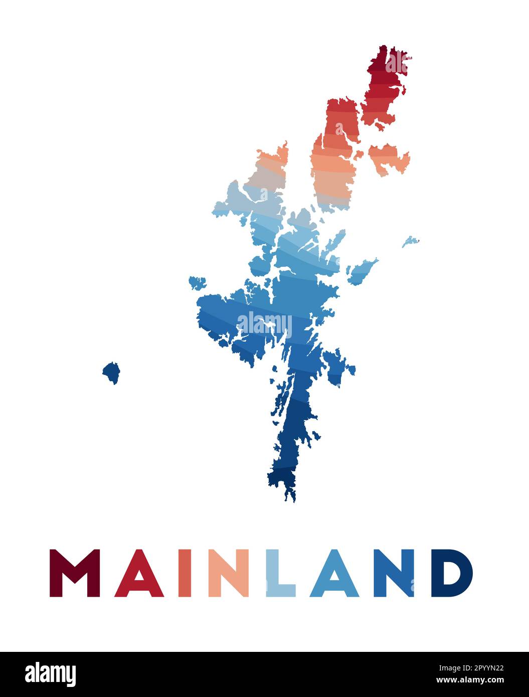 Mainland map. Map of the island with beautiful geometric waves in red ...