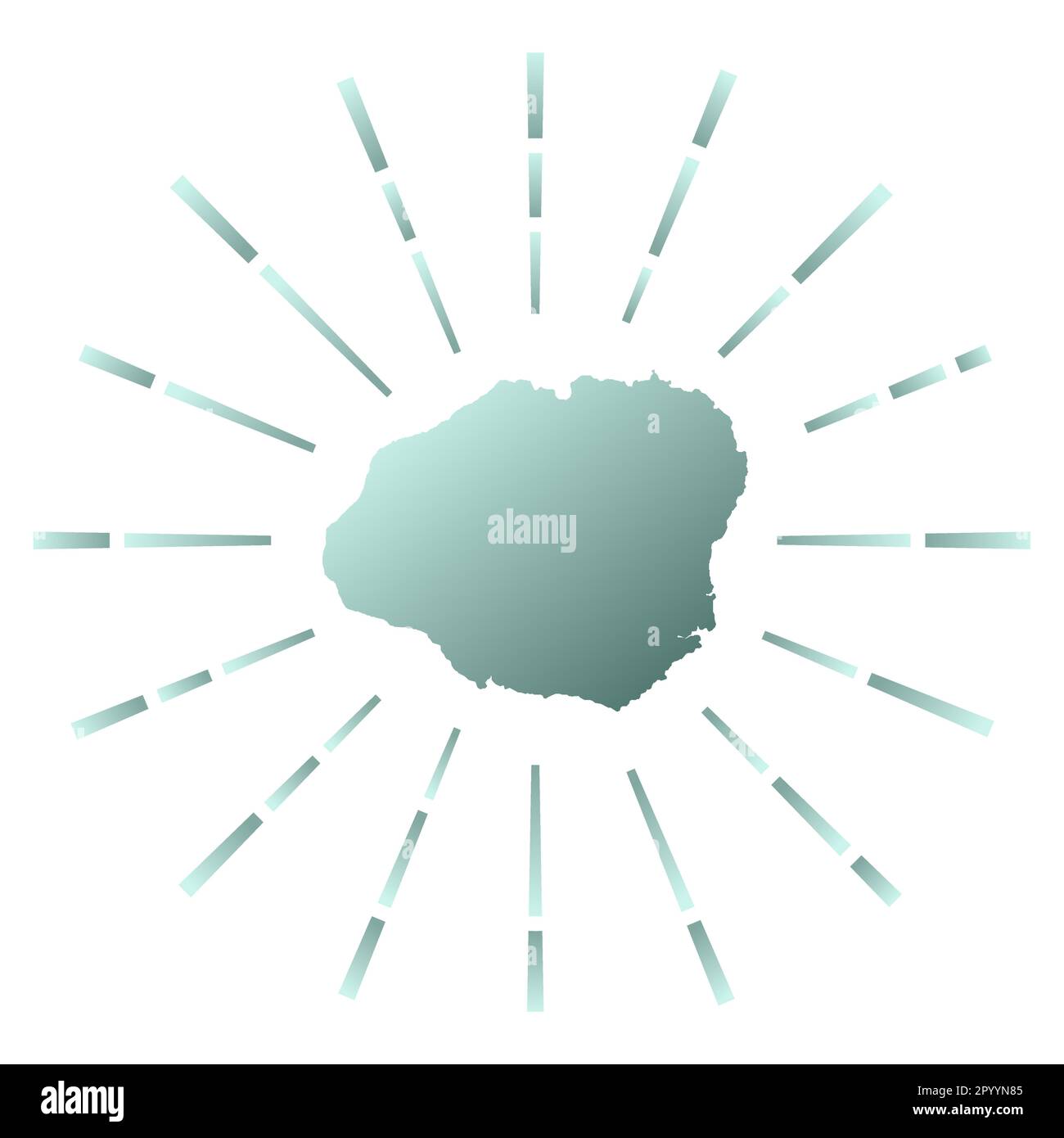 Kauai gradiented sunburst. Map of the island with colorful star rays ...