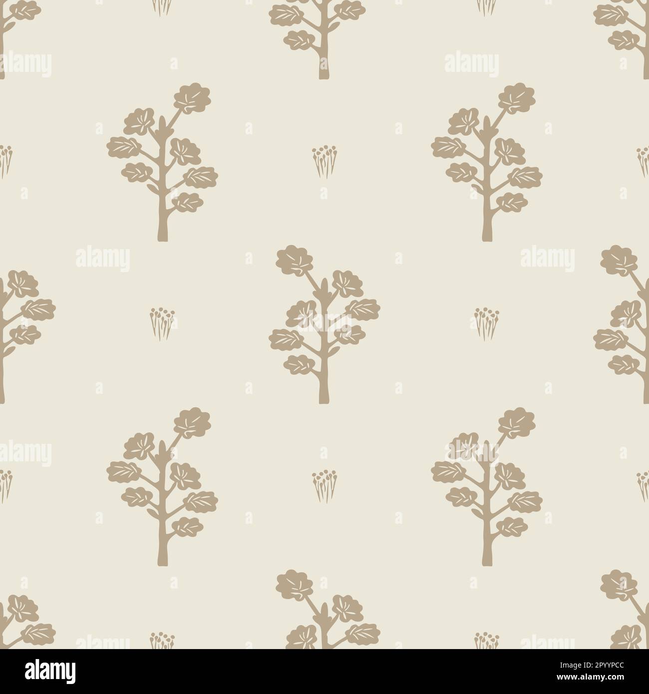 Quirky forest tree lino cut motif vector pattern. Seamless decoration ...