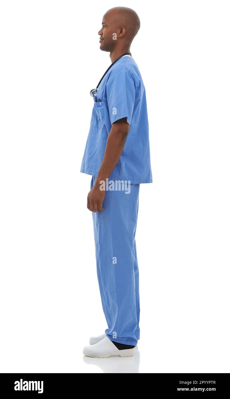 Hes a great doctor. Side view image of a male doctor facing left Stock ...