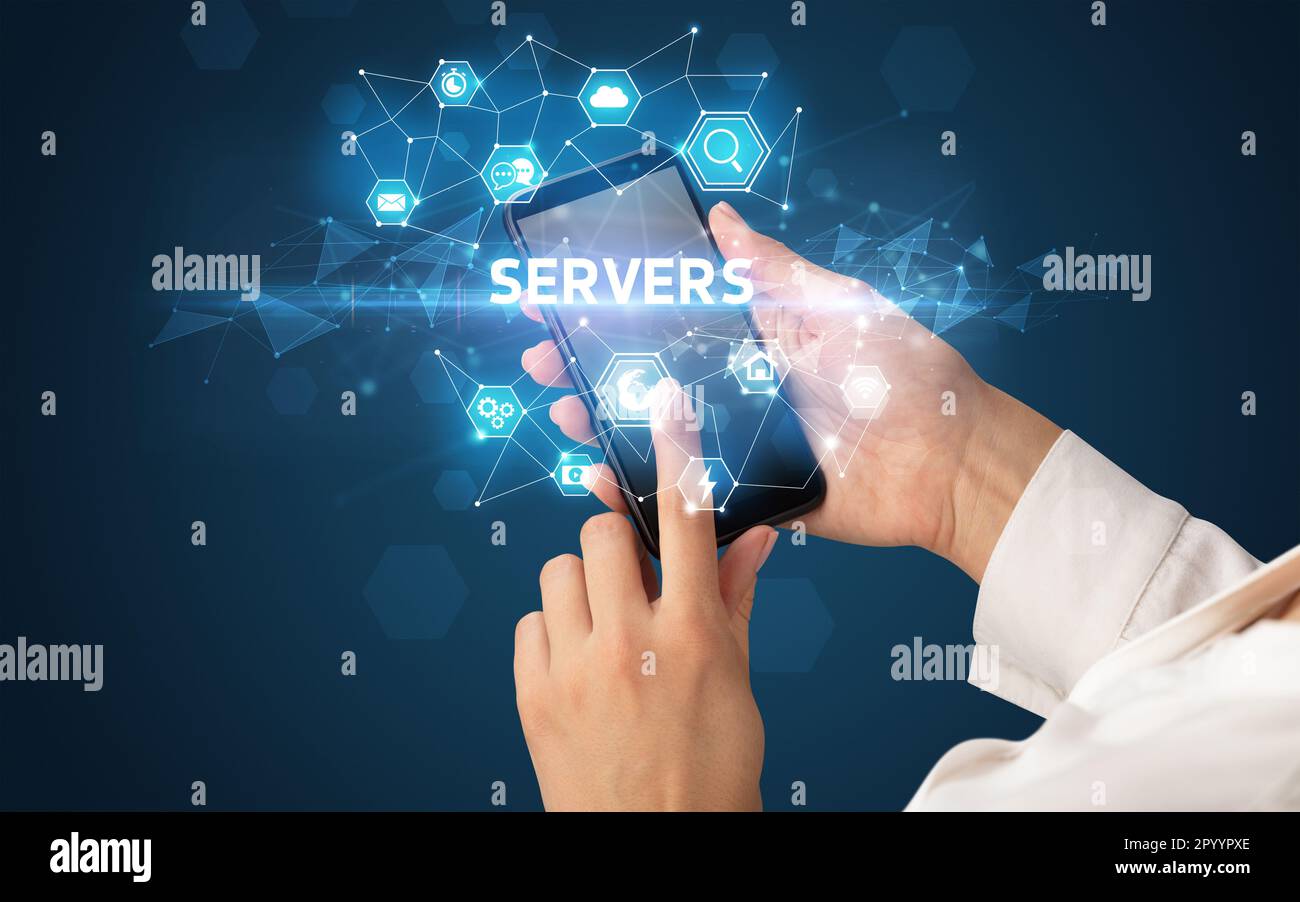Hand using smartphone with technology concept Stock Photo - Alamy