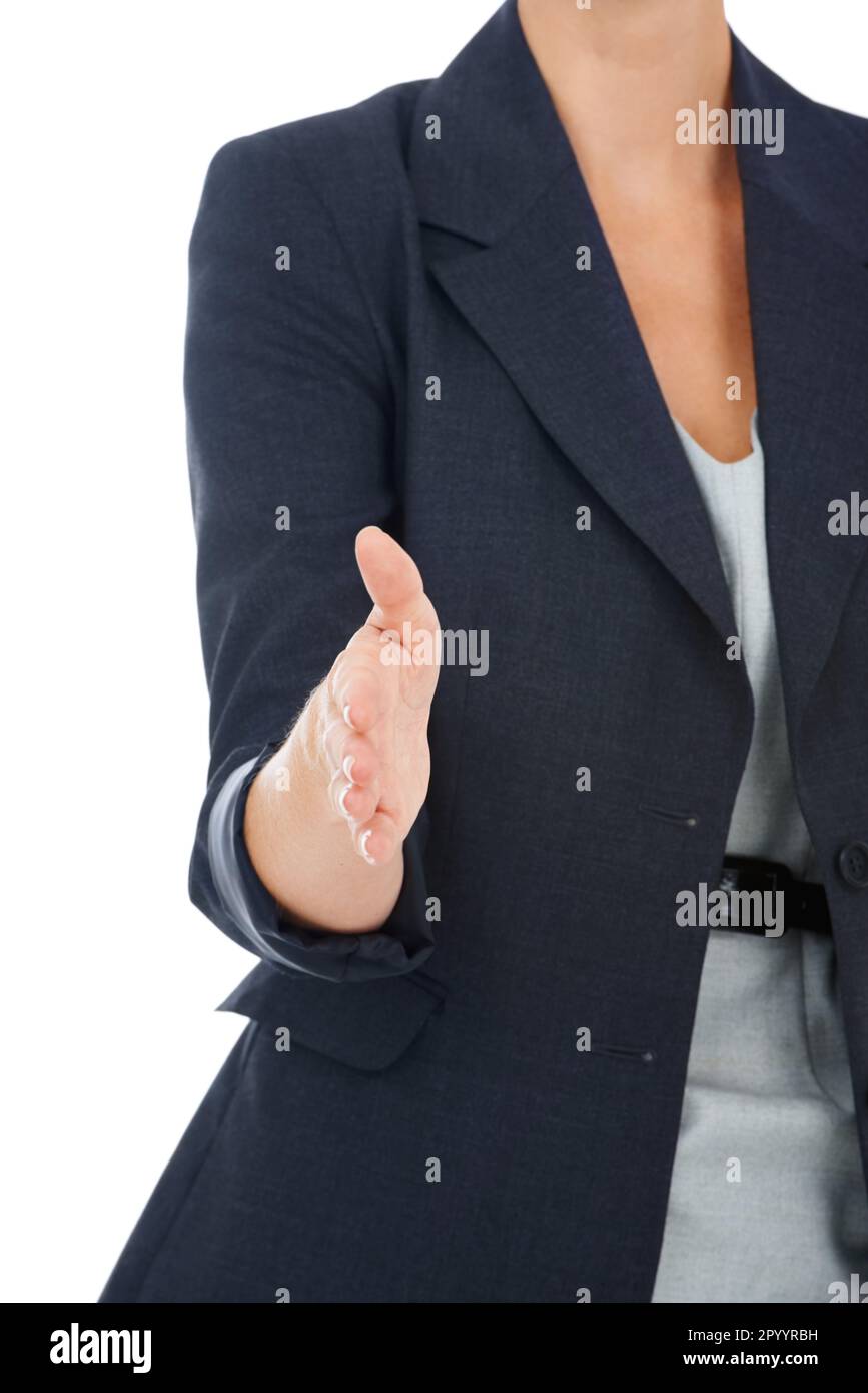 Welcoming you to the team. a businesswoman offering her hand out for a ...