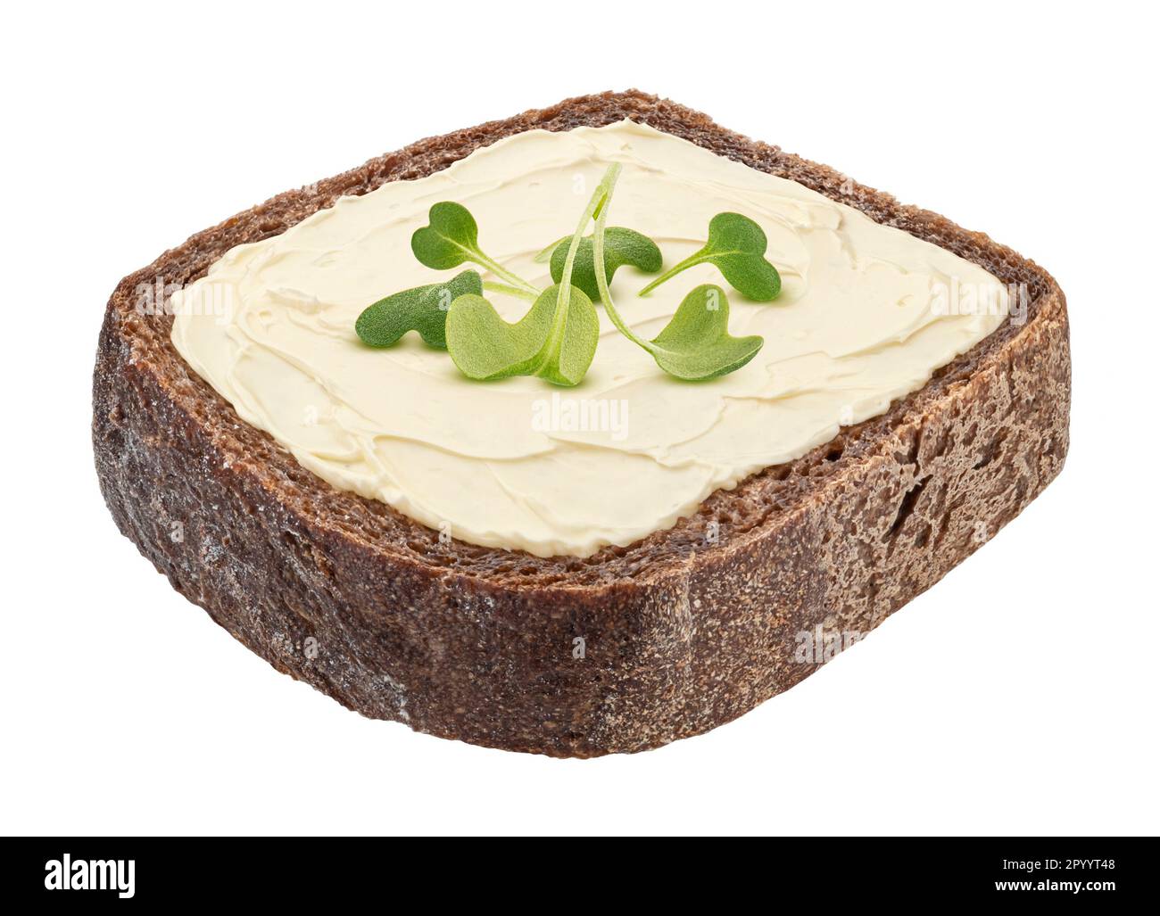 Slice of rye bread with smeared butter isolated on white background ...