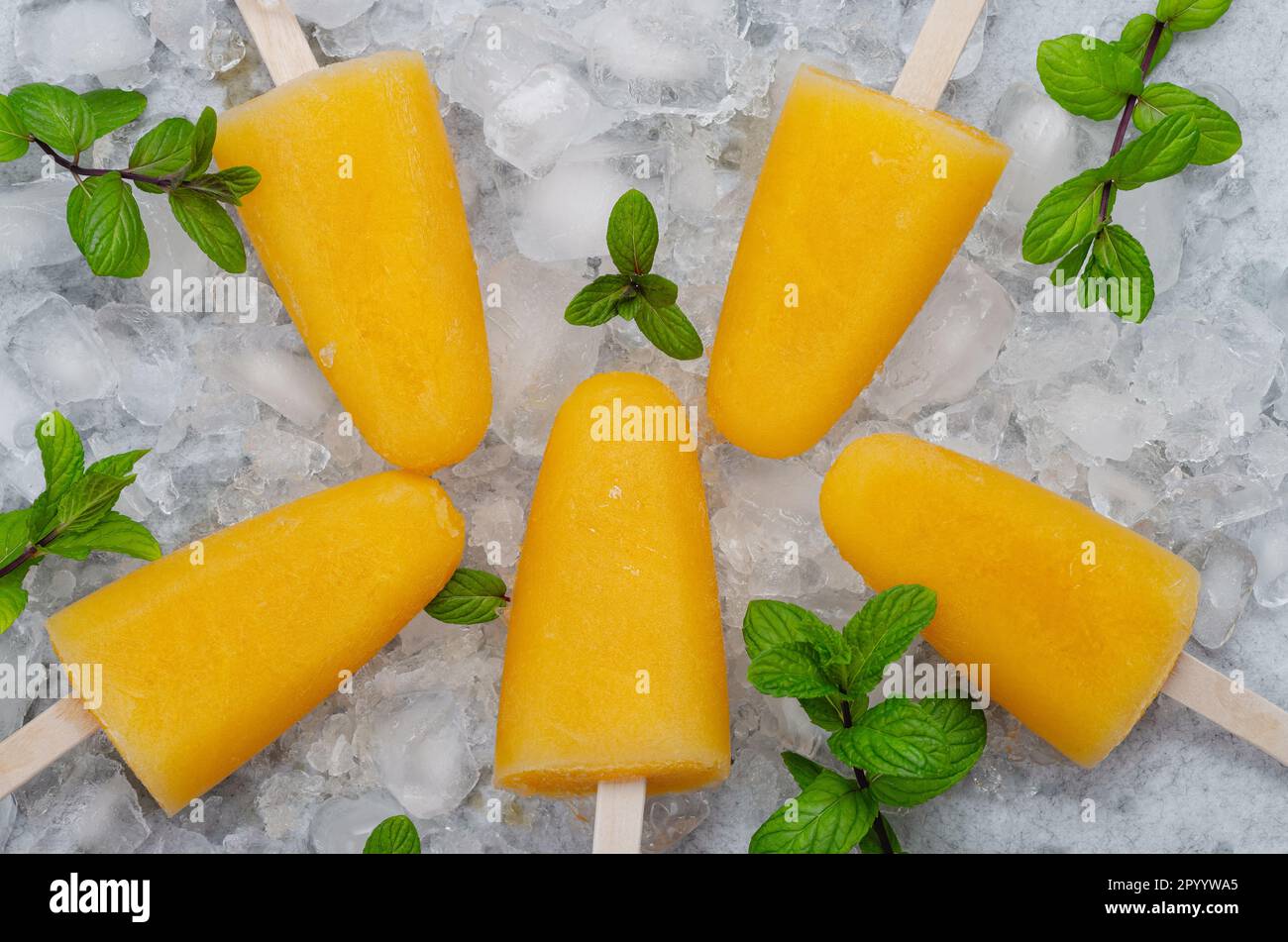 Tasty Homemade Popsicles with Orange Juice Ice Fruit Lollies on Sticks ...