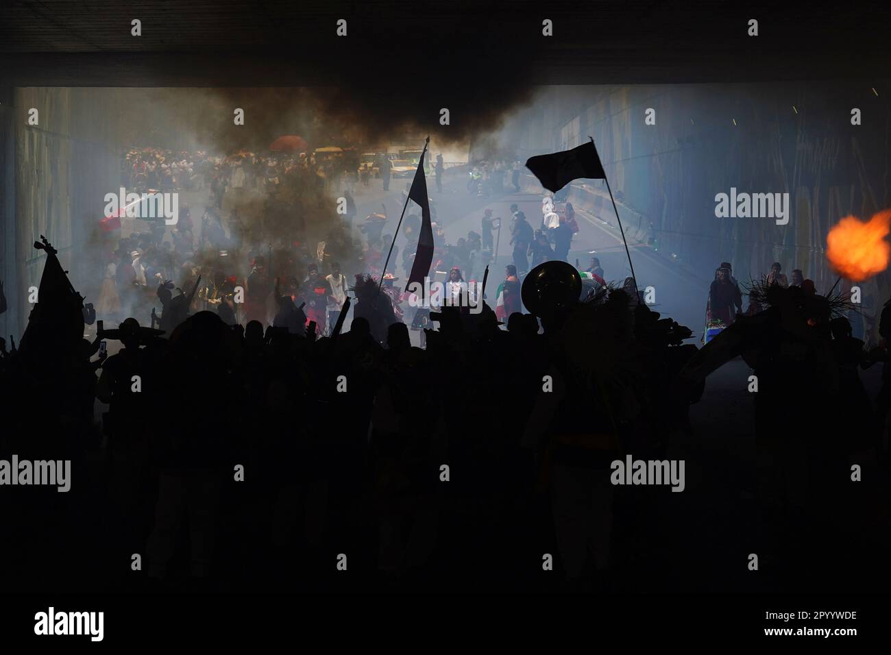 People take part in a reenactment of the Battle of Puebla during a ...