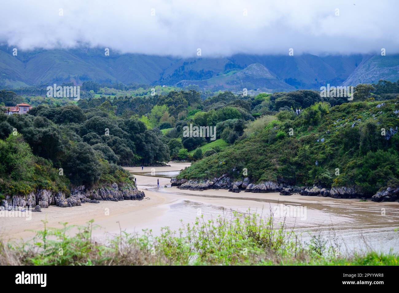 View on Playa de Poo during low tide near Llanes, Green coast of ...