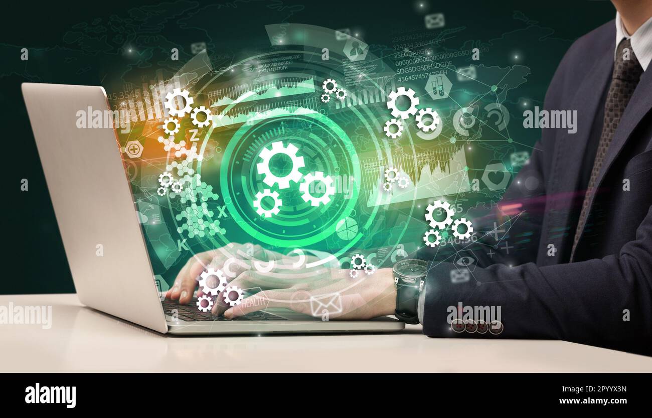 Business hand typing on a modern laptop Stock Photo - Alamy