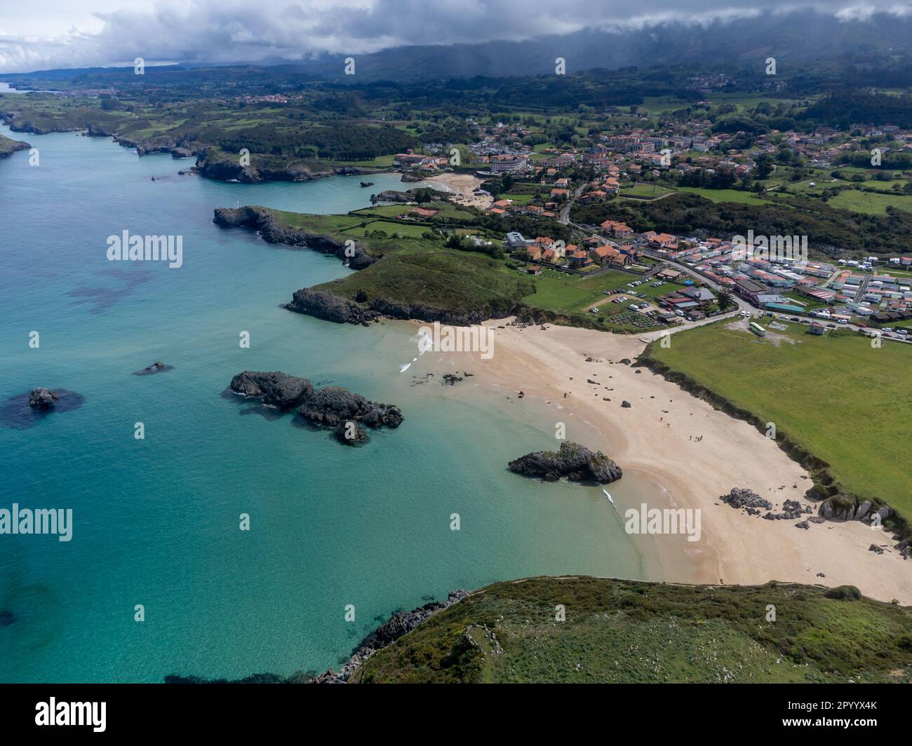 Aerial view on Playa de Palombina, Las Camaras and Celorio, Green coast ...