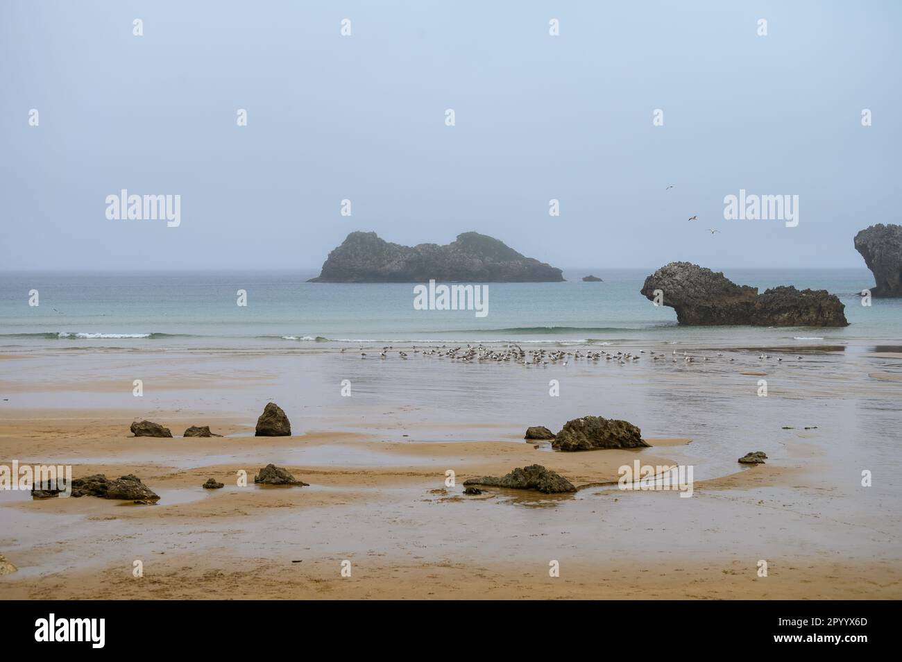 View on Playa de Palombina in Celorio village, Green coast of Asturias ...