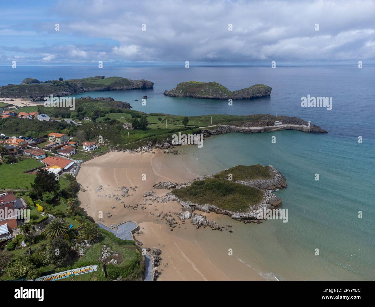 Aerial view on Playa de Palombina, Las Camaras and Celorio, Green coast ...