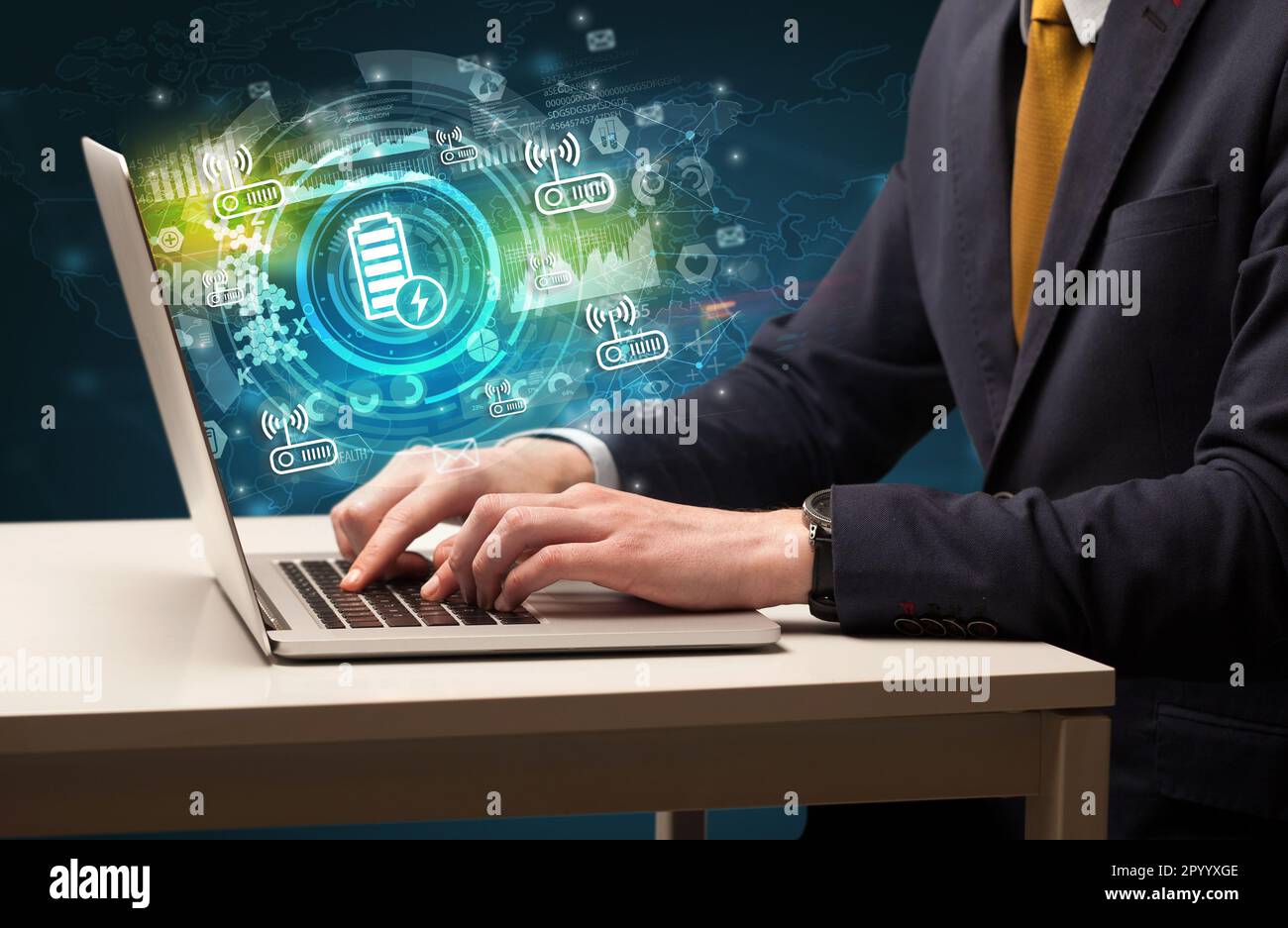 Business hand typing on a modern laptop Stock Photo - Alamy