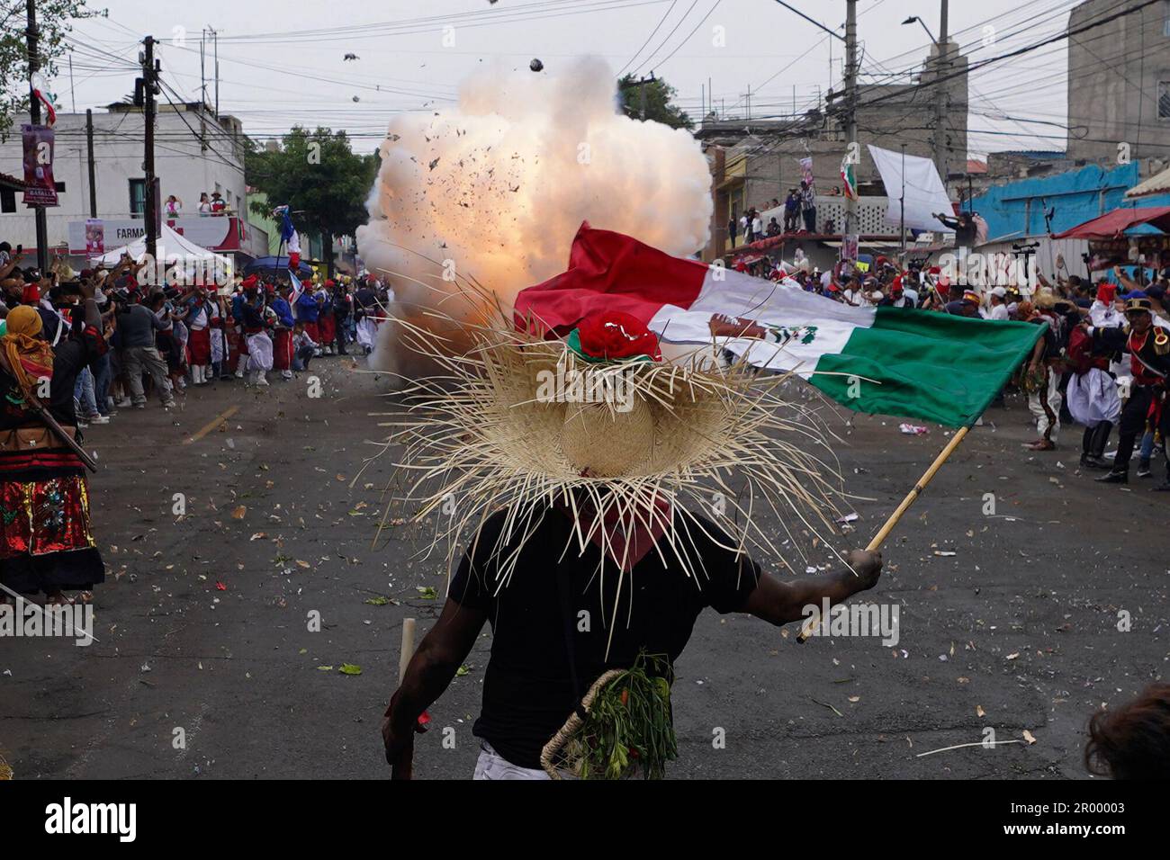 People take part in a reenactment of the Battle of Puebla during a ...