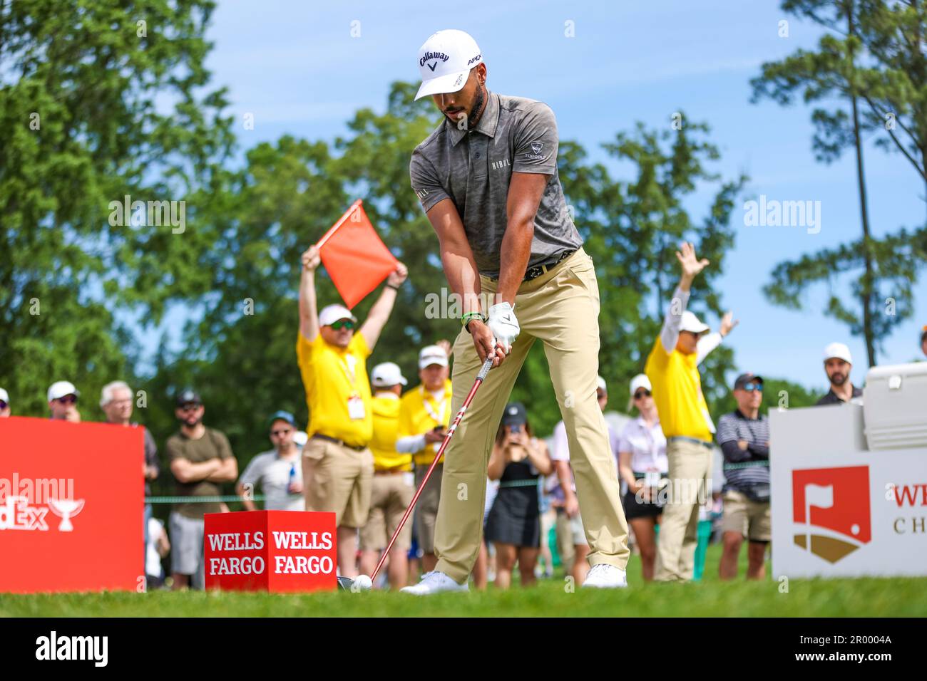CHARLOTTE, NC - MAY 05: Quinn Riley tees off on the 8th hole during the ...