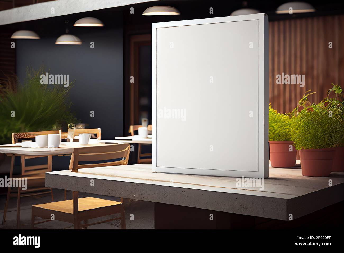 Mockup label, blank menu frame in Bar restaurant. Stand for booklets ...