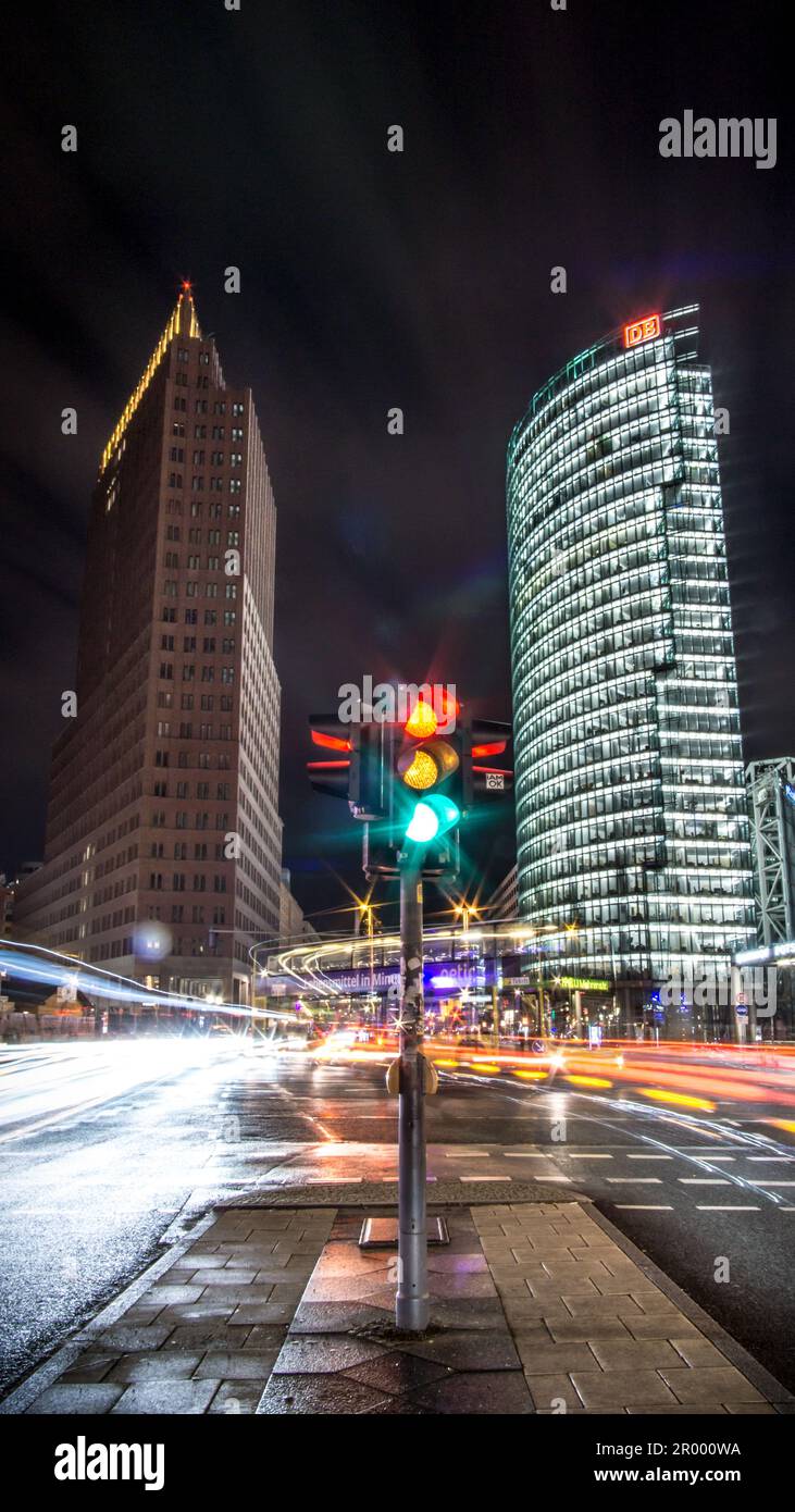 A stunning nighttime view of the Berlin skyline, illuminated by ...