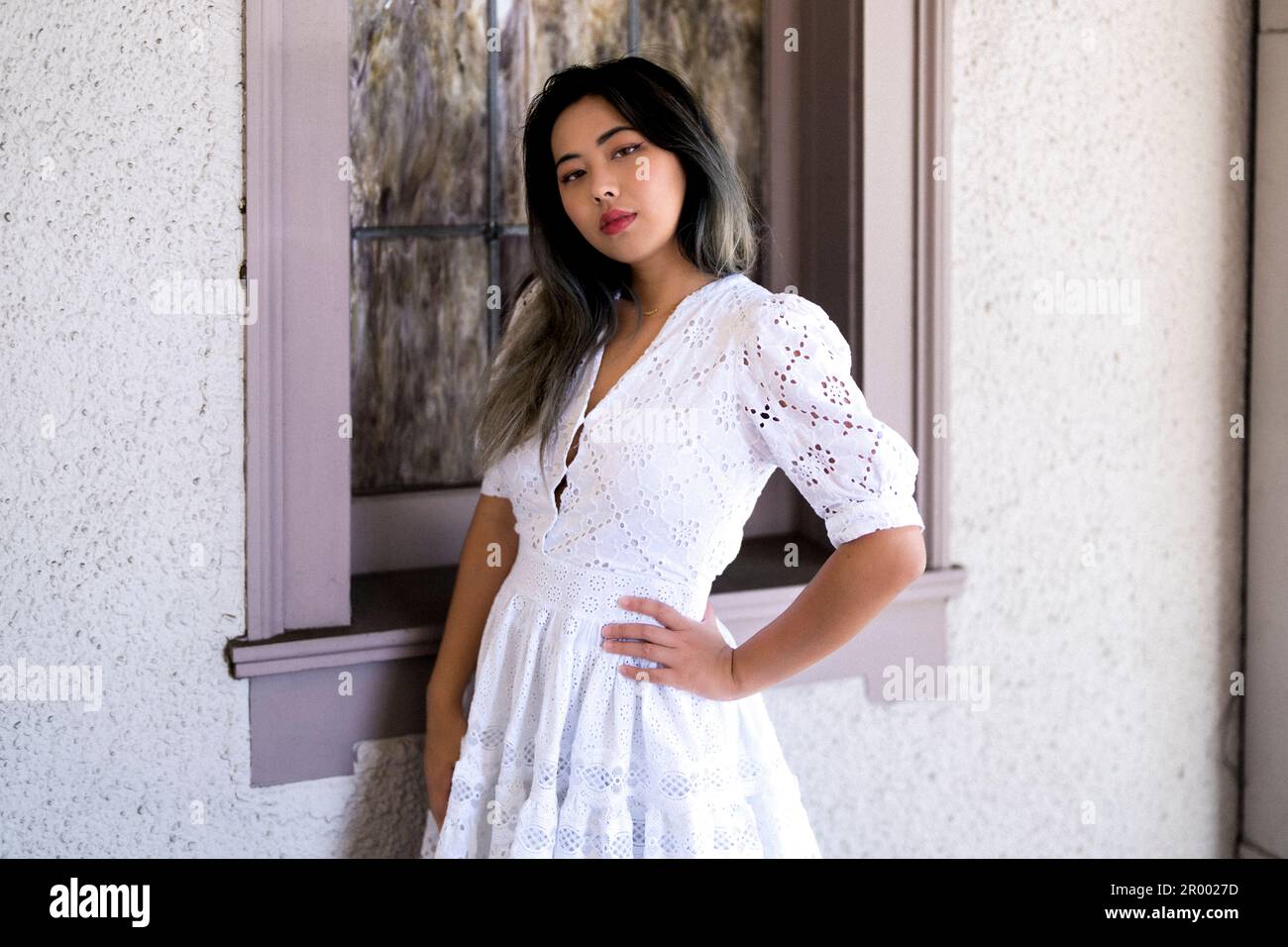 Beautiful Young Asian Woman Standing in Front of Stained Glass Window ...