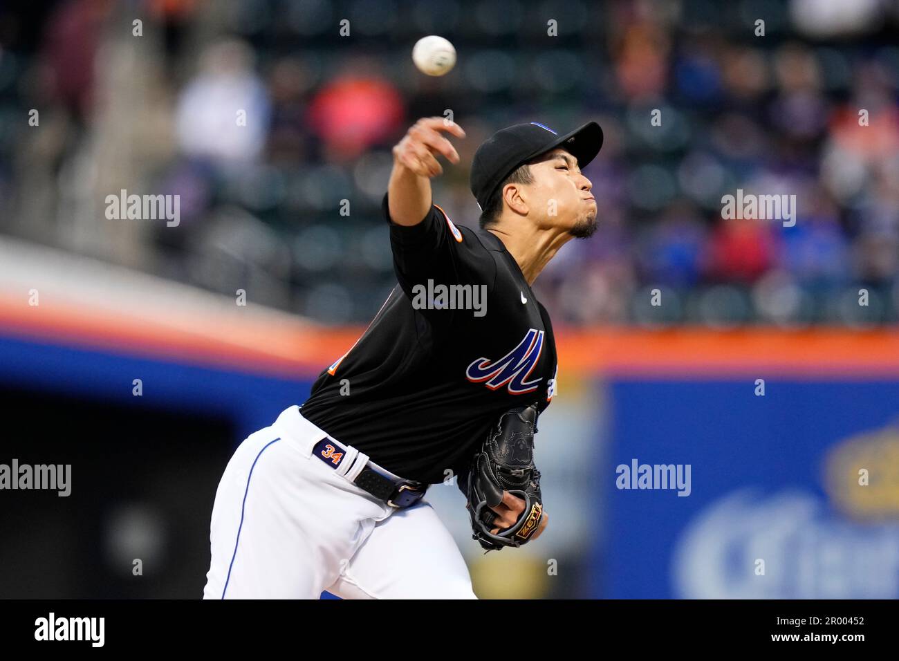 New York Mets' Kodai Senga, of Japan, pitches during the first inning ...