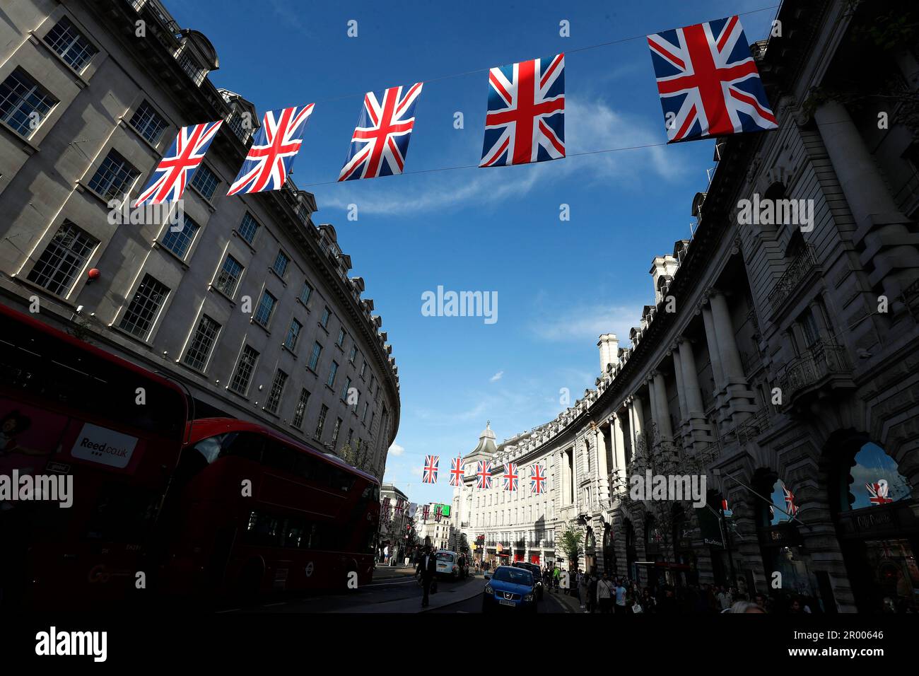The Union Jack flies above Regent Street ahead of the Royal Coronation ...
