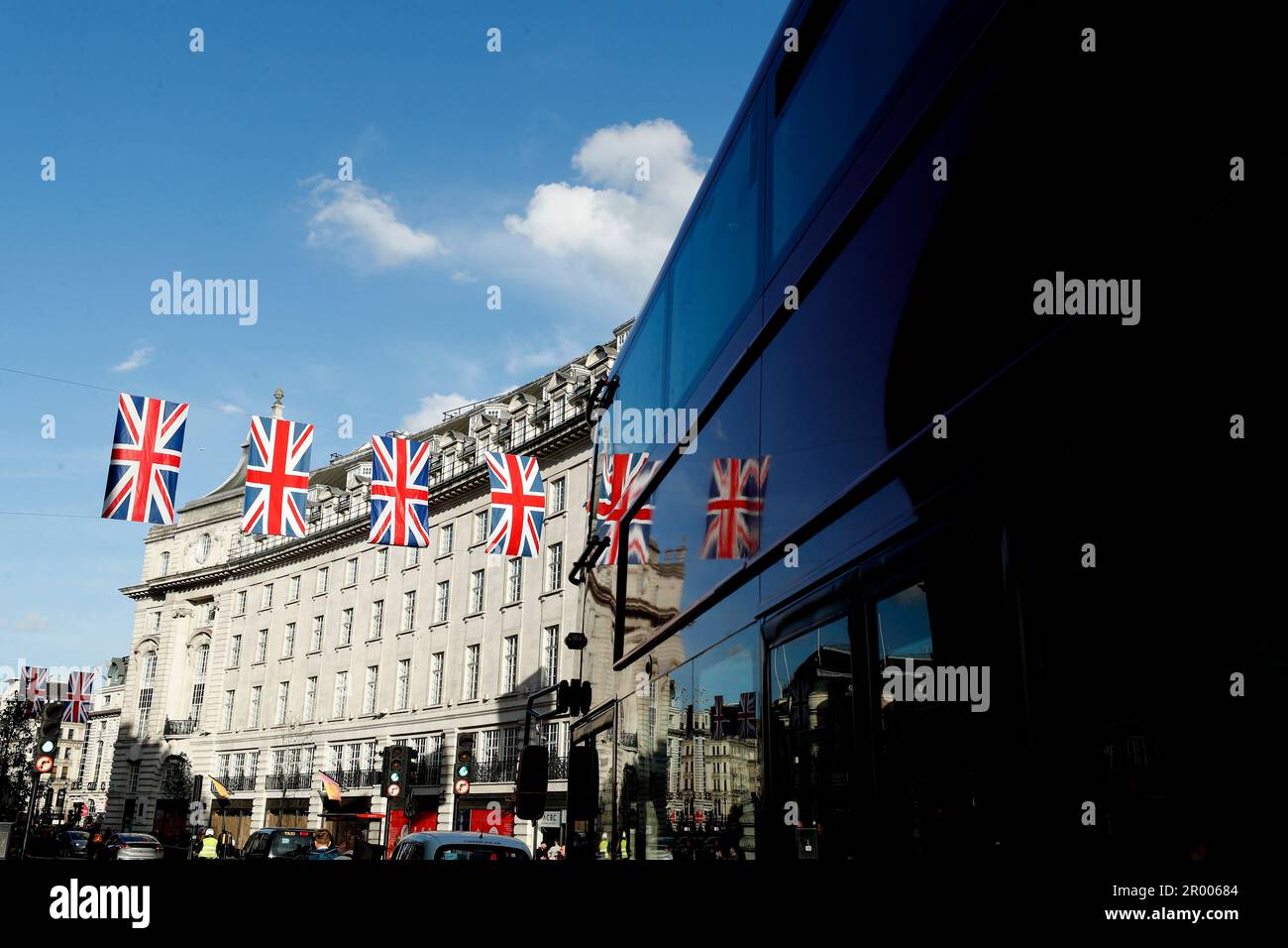 The Union Jack flies above Regent Street ahead of the Royal Coronation ...