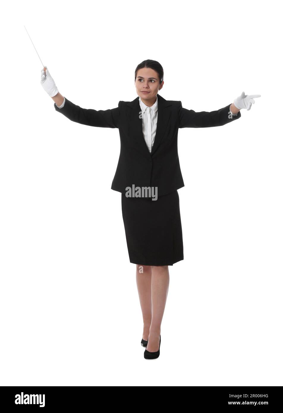 Professional young conductor with baton on white background Stock Photo ...