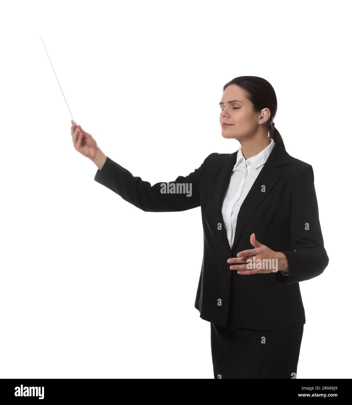 Professional young conductor with baton on white background Stock Photo ...