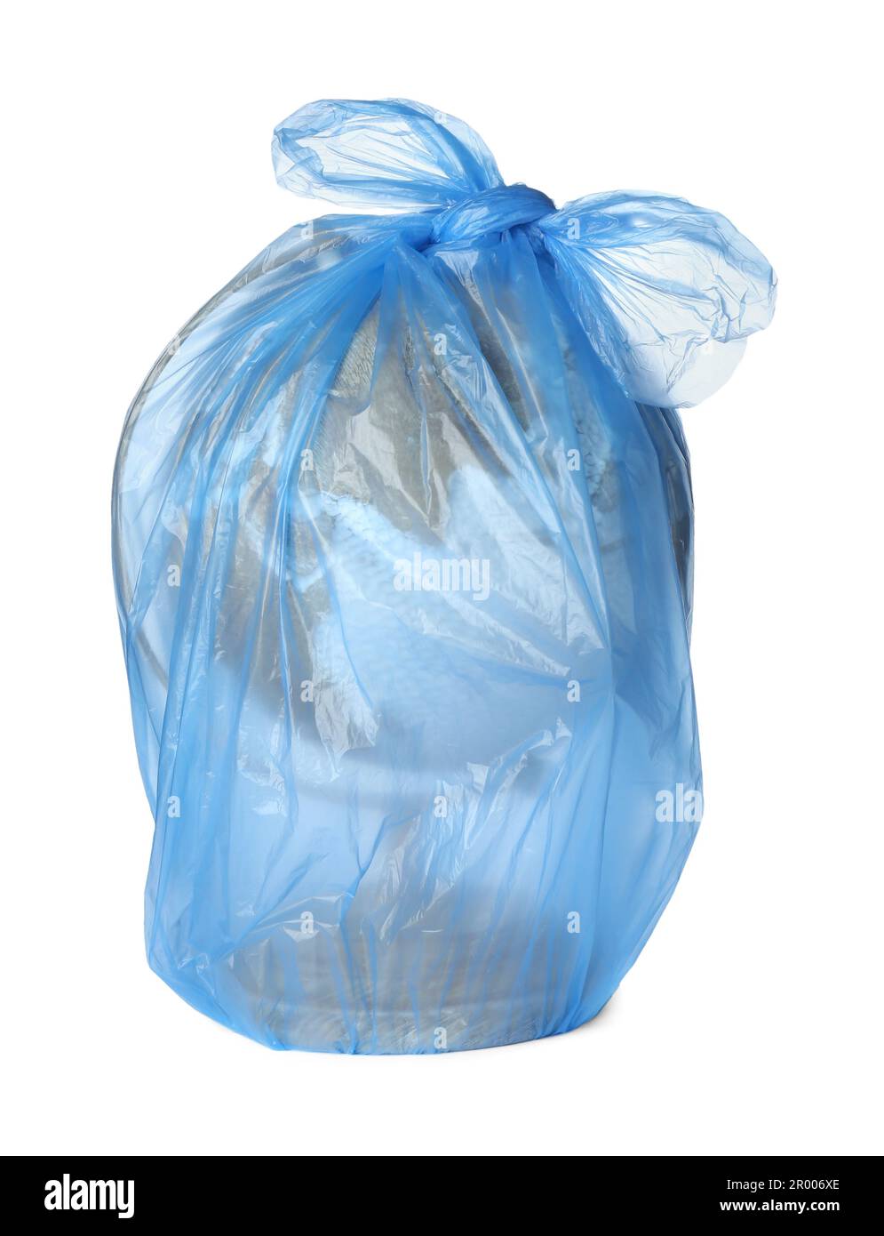 Globe in blue plastic bag isolated on white. Environmental protection ...