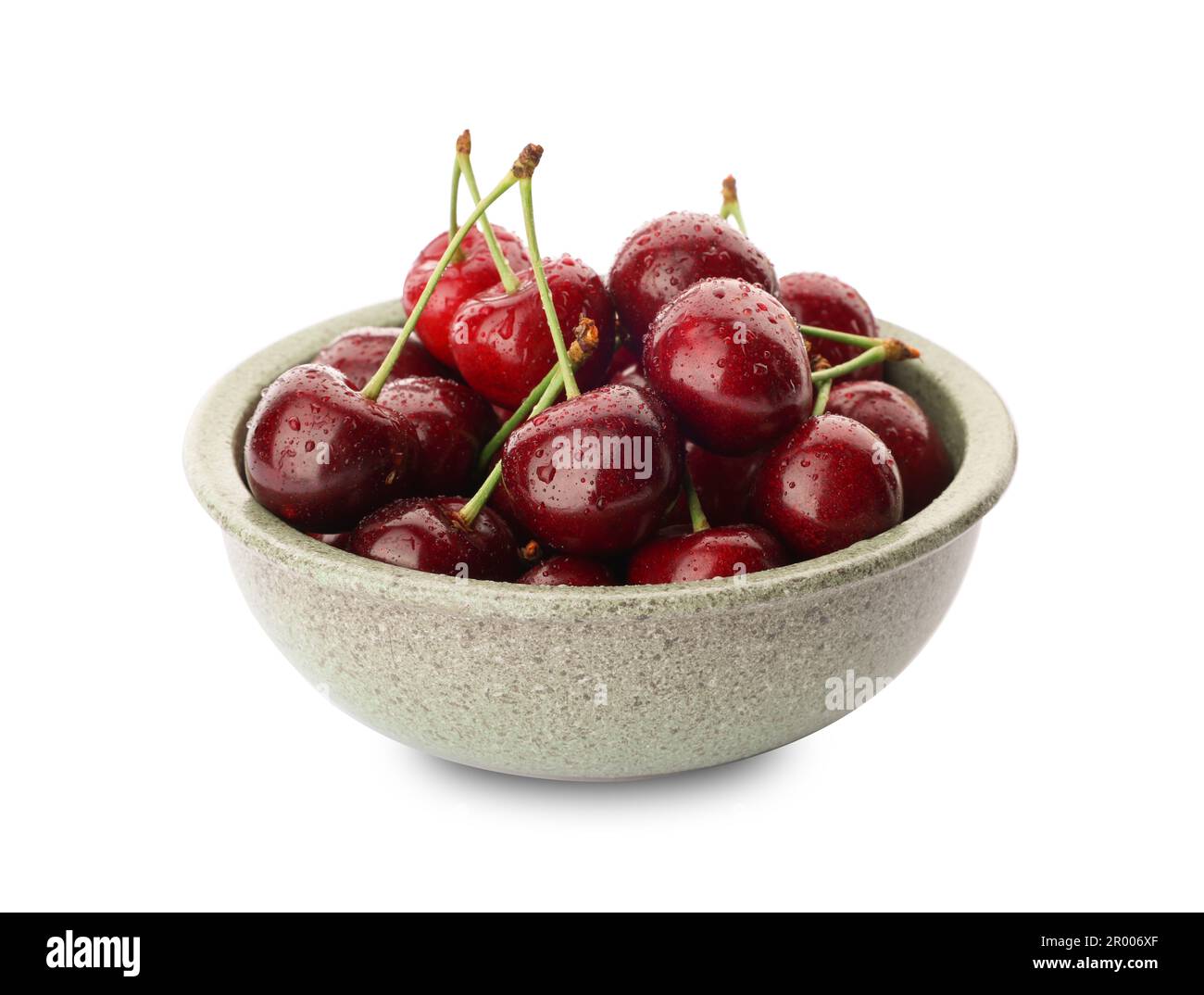 Tasty ripe sweet cherries in bowl isolated on white Stock Photo - Alamy