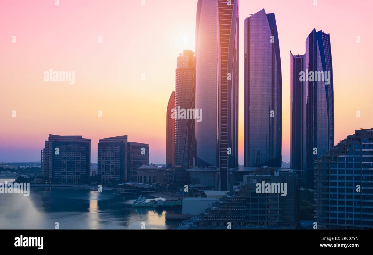 UAE, United Arab Emirates, Abu Dhabi waterfront downtown marina and ...