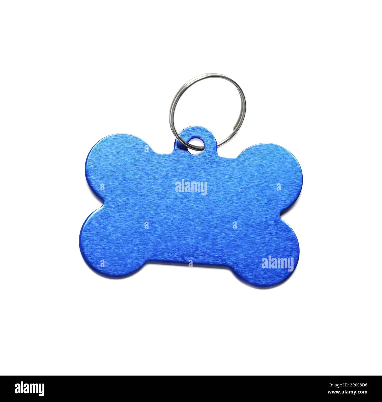 Blue metal bone shaped dog tag with ring isolated on white Stock Photo ...