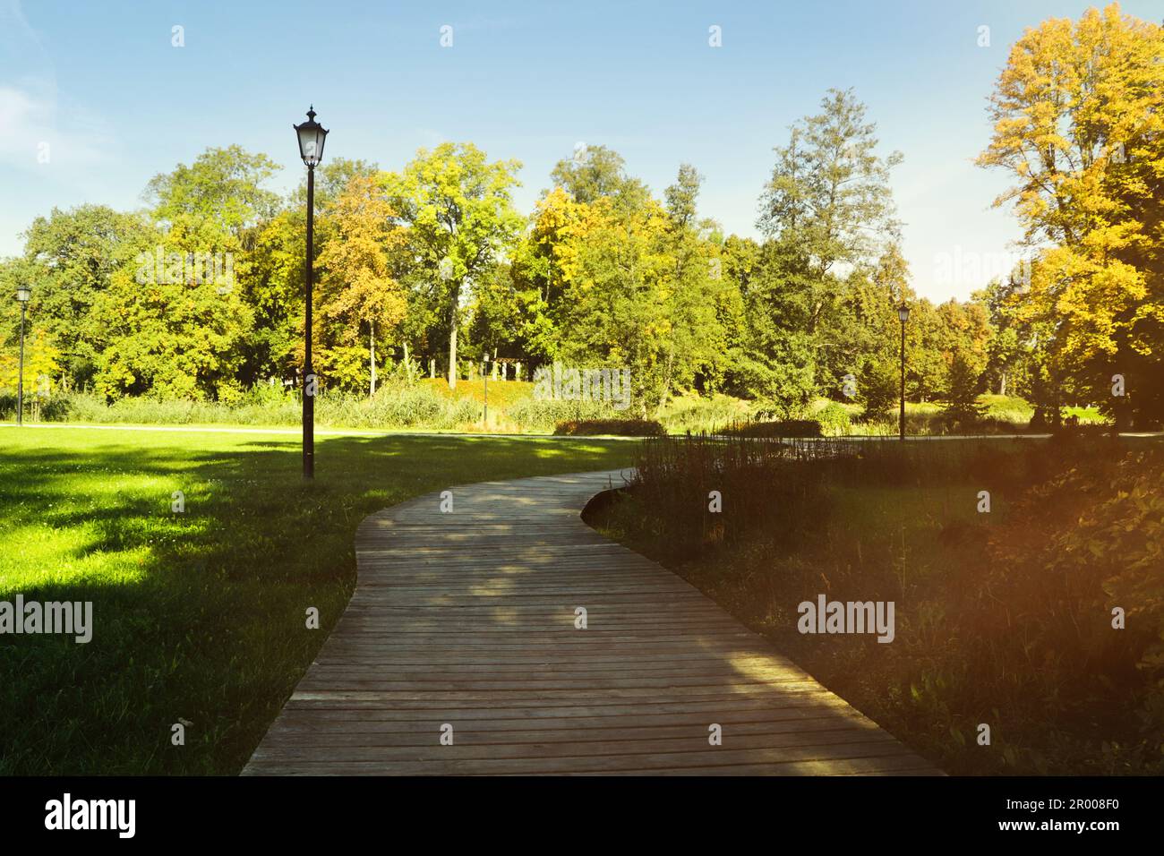 Pathway in beautiful public city park on autumn day Stock Photo - Alamy