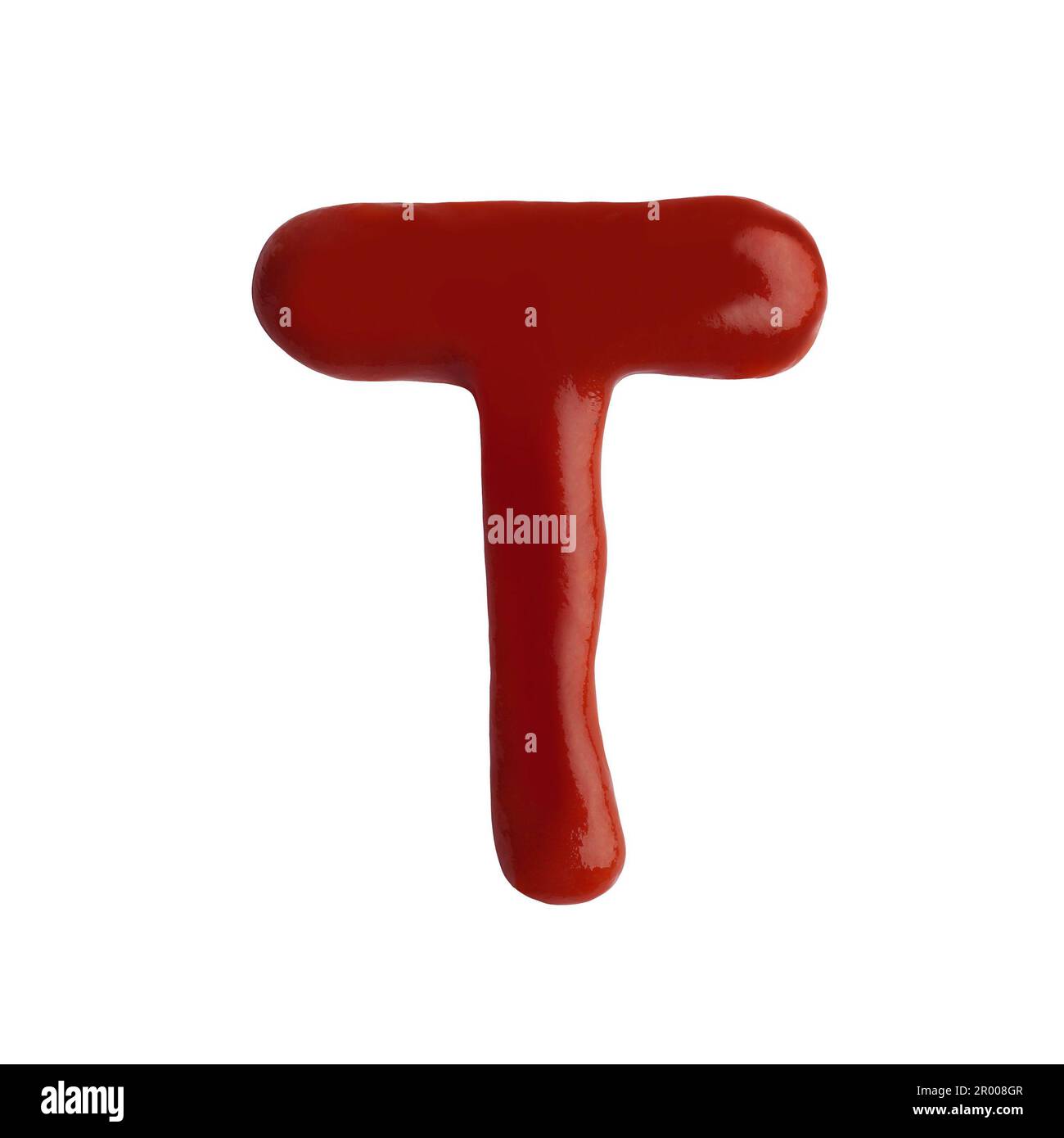 Letter T written with ketchup on white background Stock Photo - Alamy