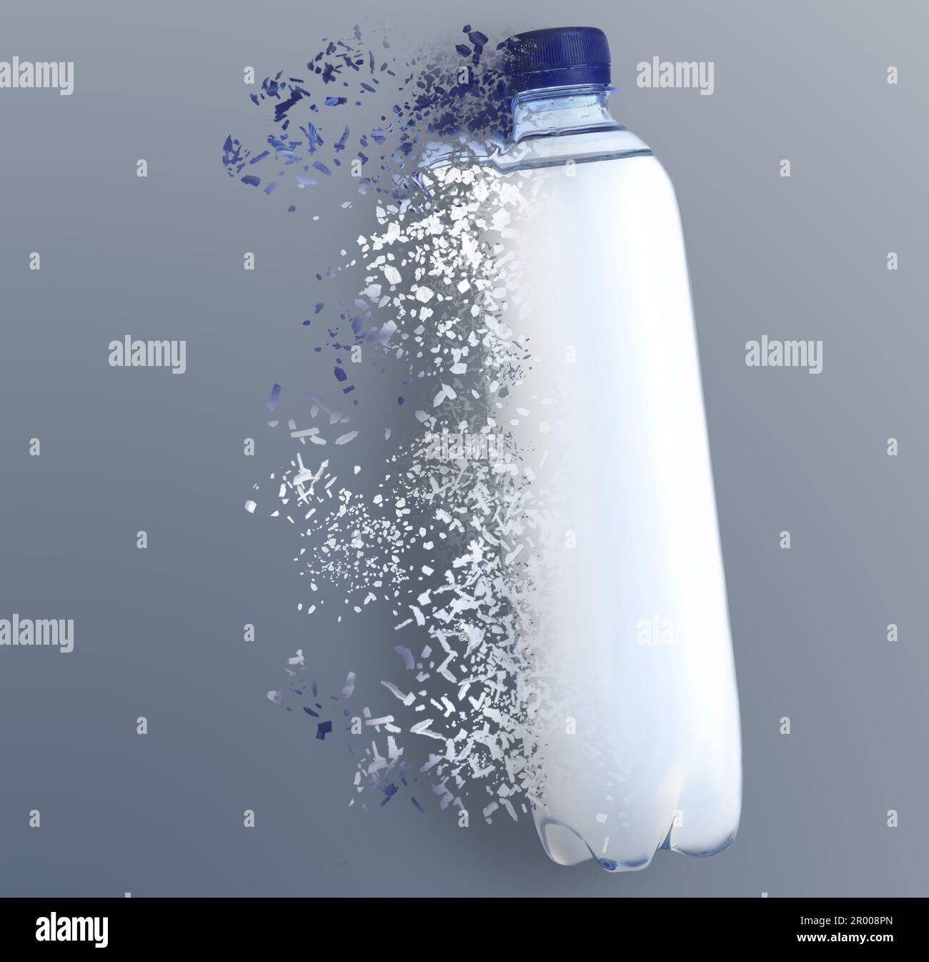 Bottle of water vanishing on color background. Decomposition of plastic ...