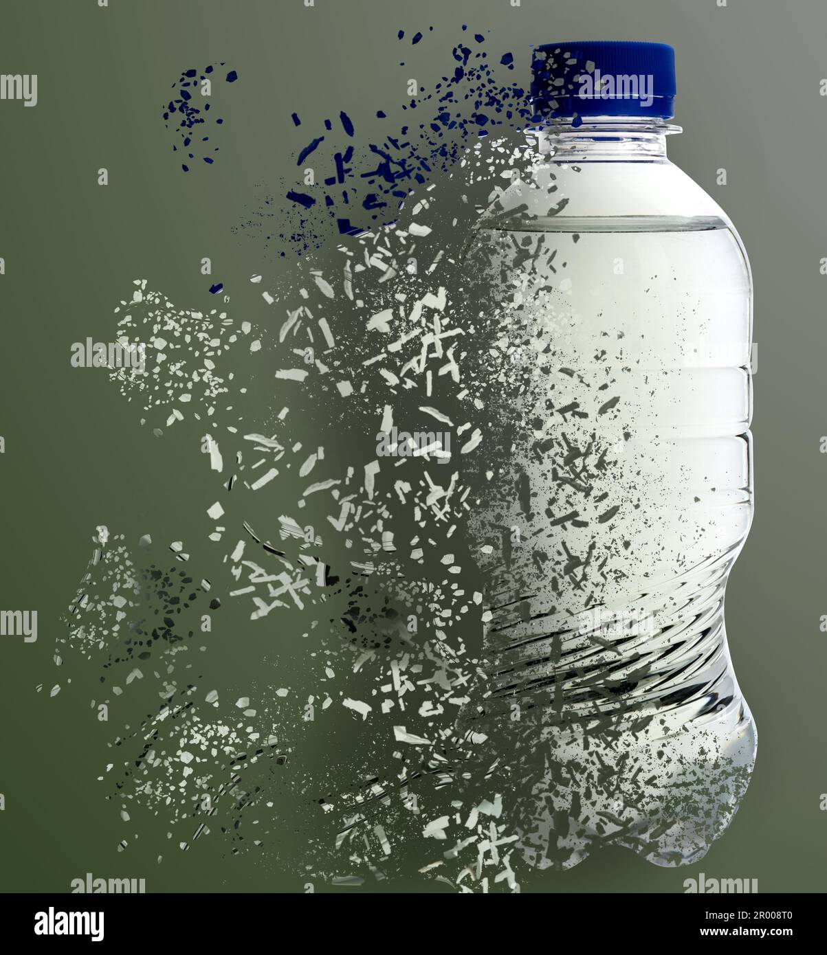 Bottle of water vanishing on color background. Decomposition of plastic ...