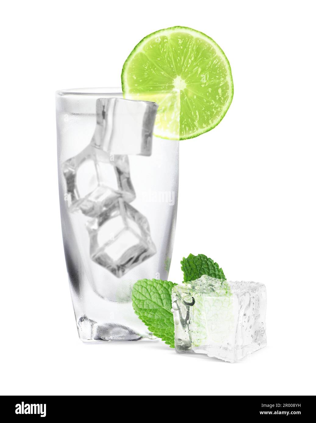Shot of vodka with ice and lime on white background Stock Photo - Alamy