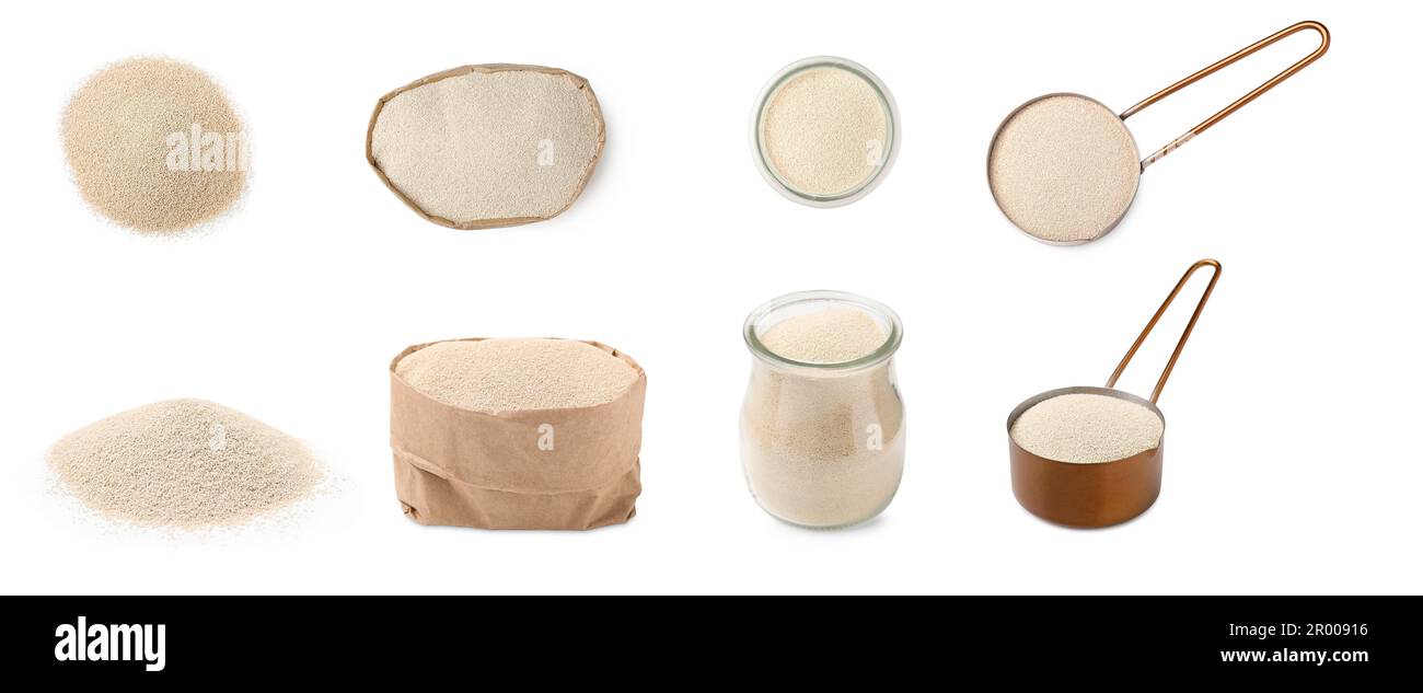 Set with granulated yeast on white background, banner design Stock ...