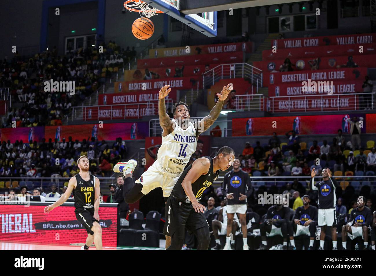 Cairo, Egypt. 5th May, 2023. Germaine Roebuck Jr. (top) of City Oilers ...